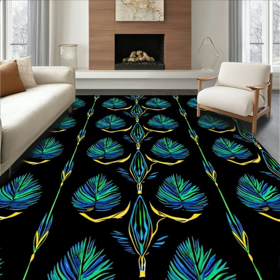 Flatwoven High Traffic Area Rug, Luxurious Interlocking Plumage Design ...