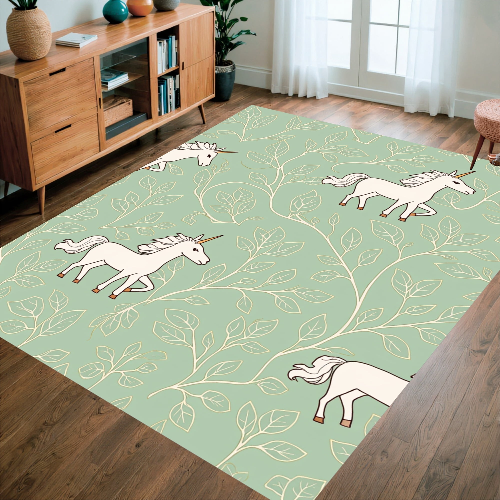 Flatwoven High Traffic Area Rug, Magical Forest Creature Motif, Non ...