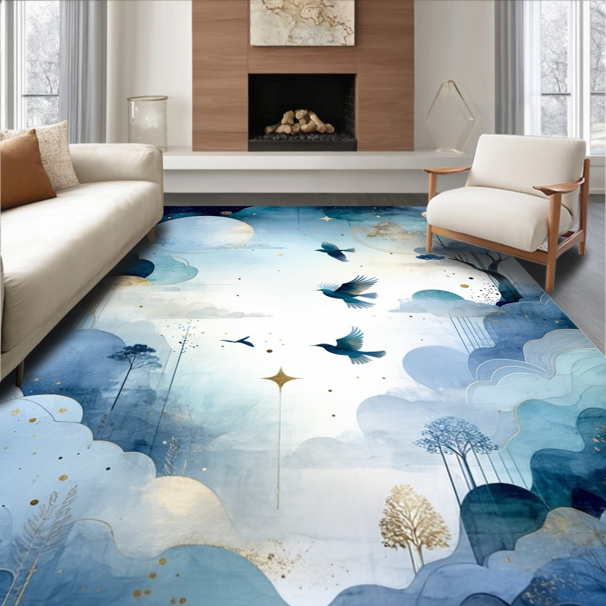Flatwoven High Traffic Area Rug, Magical Sky Safari with Dreamy Flying ...