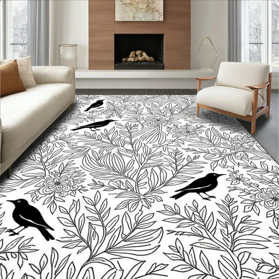 Flatwoven High Traffic Area Rug, Magpie Melody Floral & Bird Song, Non ...