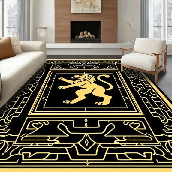 Flatwoven High Traffic Area Rug, Majestic Lion Crest Graphic Art, Non ...