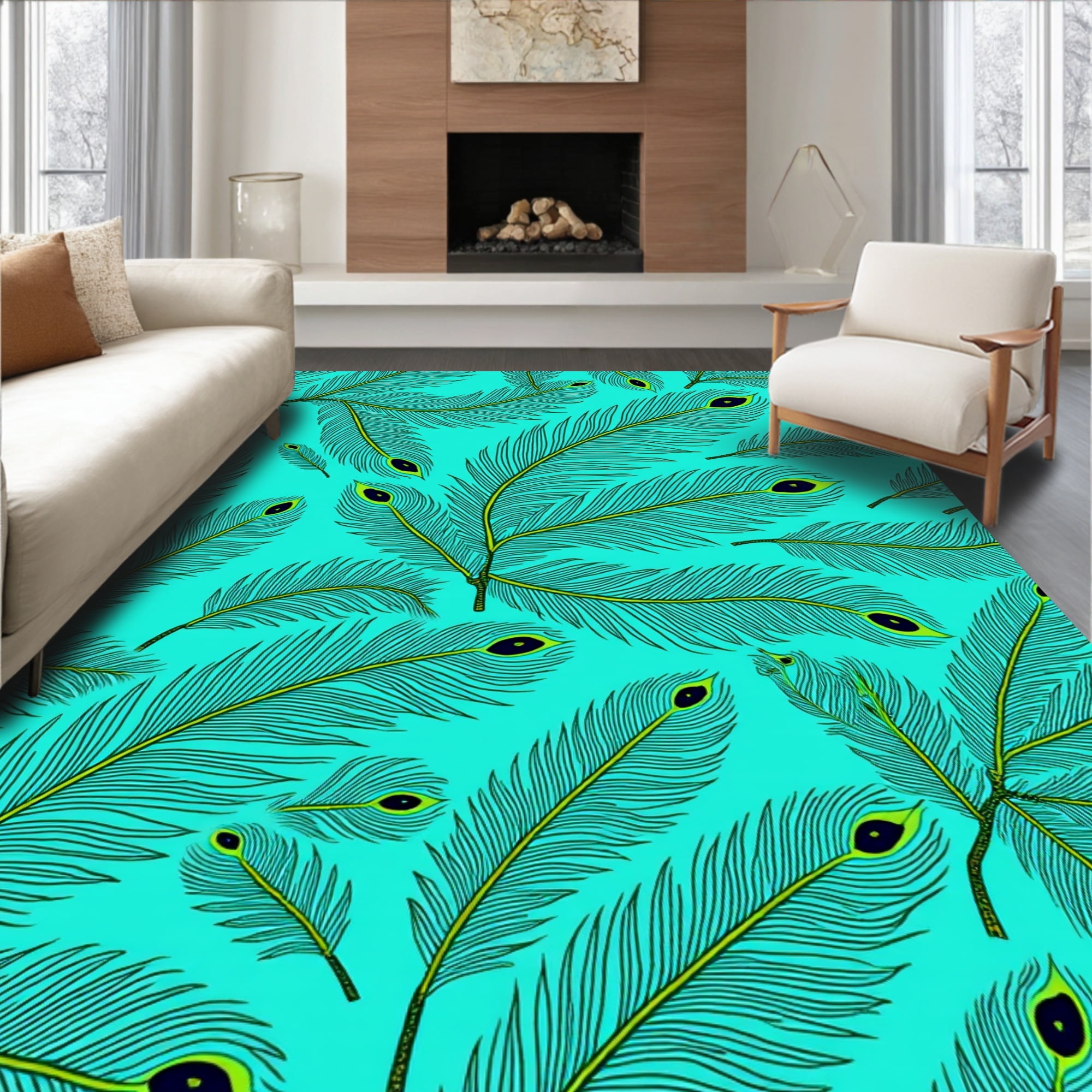 Flatwoven High Traffic Area Rug, Majestic Peacock Feather Plume ...