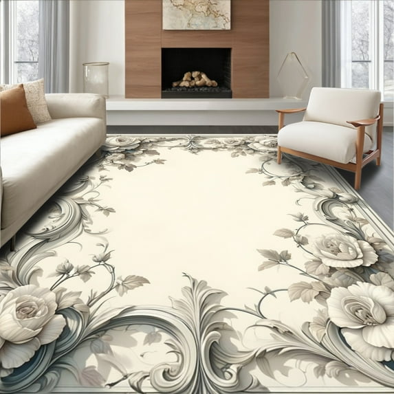 Flatwoven High Traffic Area Rug, Majestic Rococo Scroll With Baroque ...