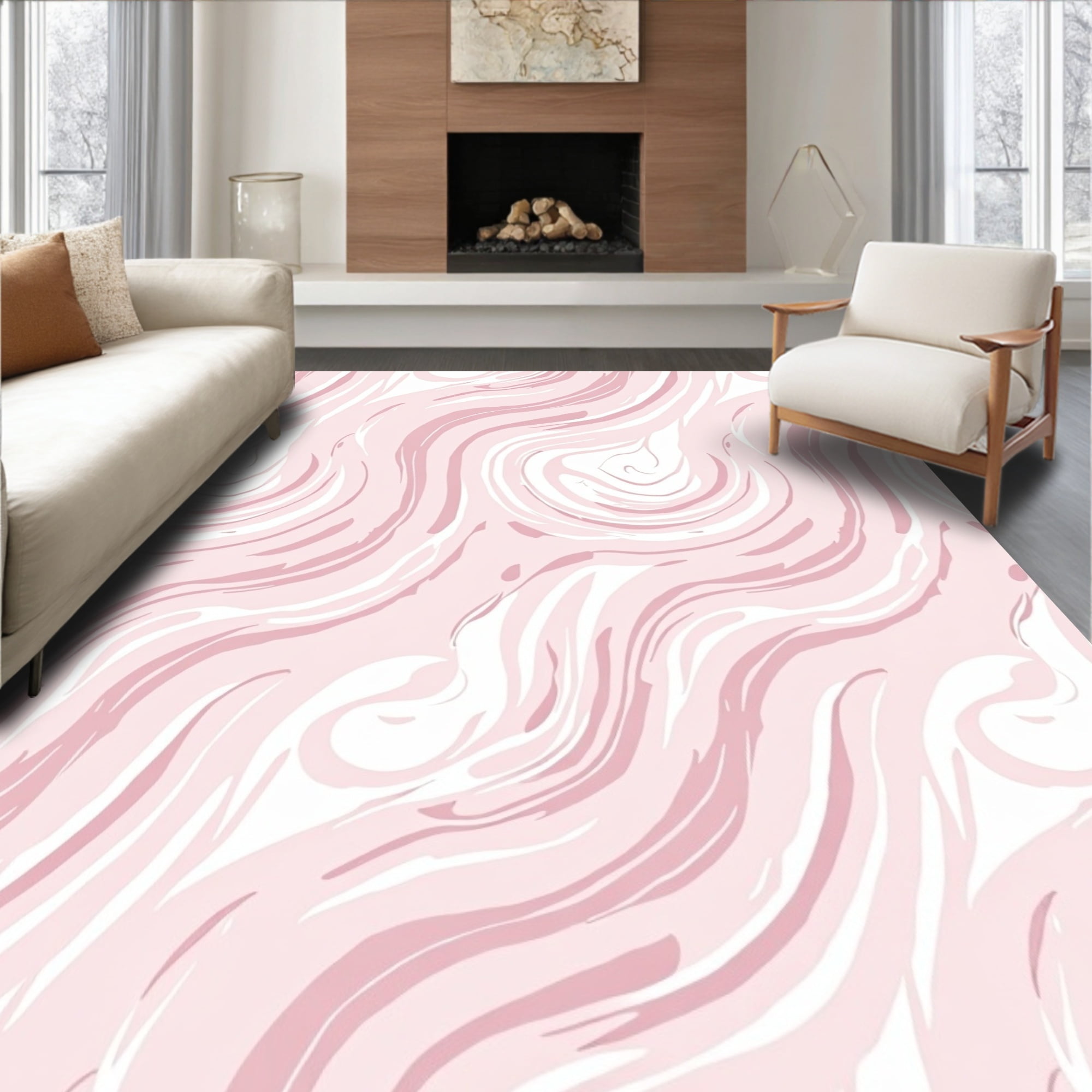 Flatwoven High Traffic Area Rug, Marble Swirl Area Art, Non Slip, Stain ...