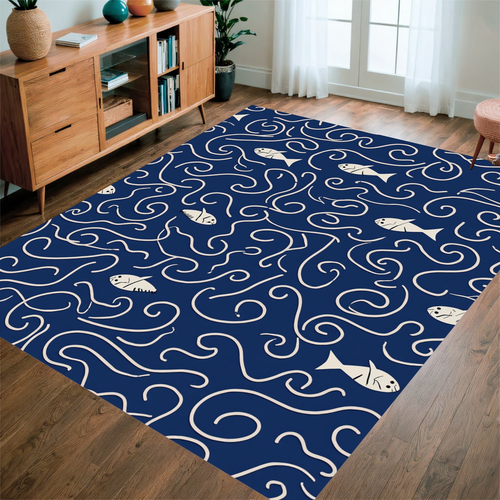 Flatwoven High Traffic Area Rug, Marine Life Inspired Featuring ...