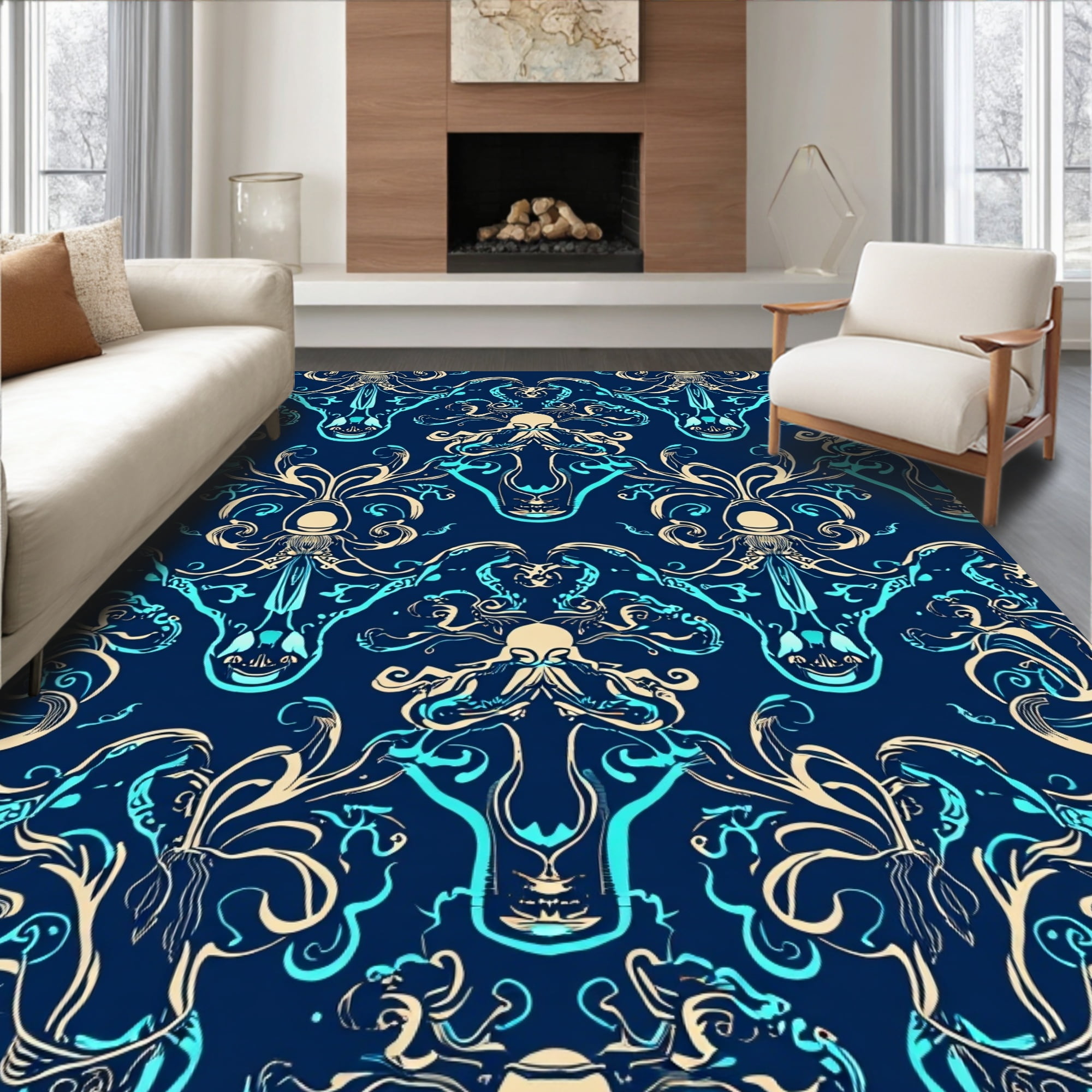Flatwoven High Traffic Area Rug, Marine Life Inspired Octopus Motif ...