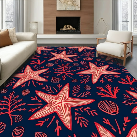 Flatwoven High Traffic Area Rug, Marine Life Shell and Starfish ...
