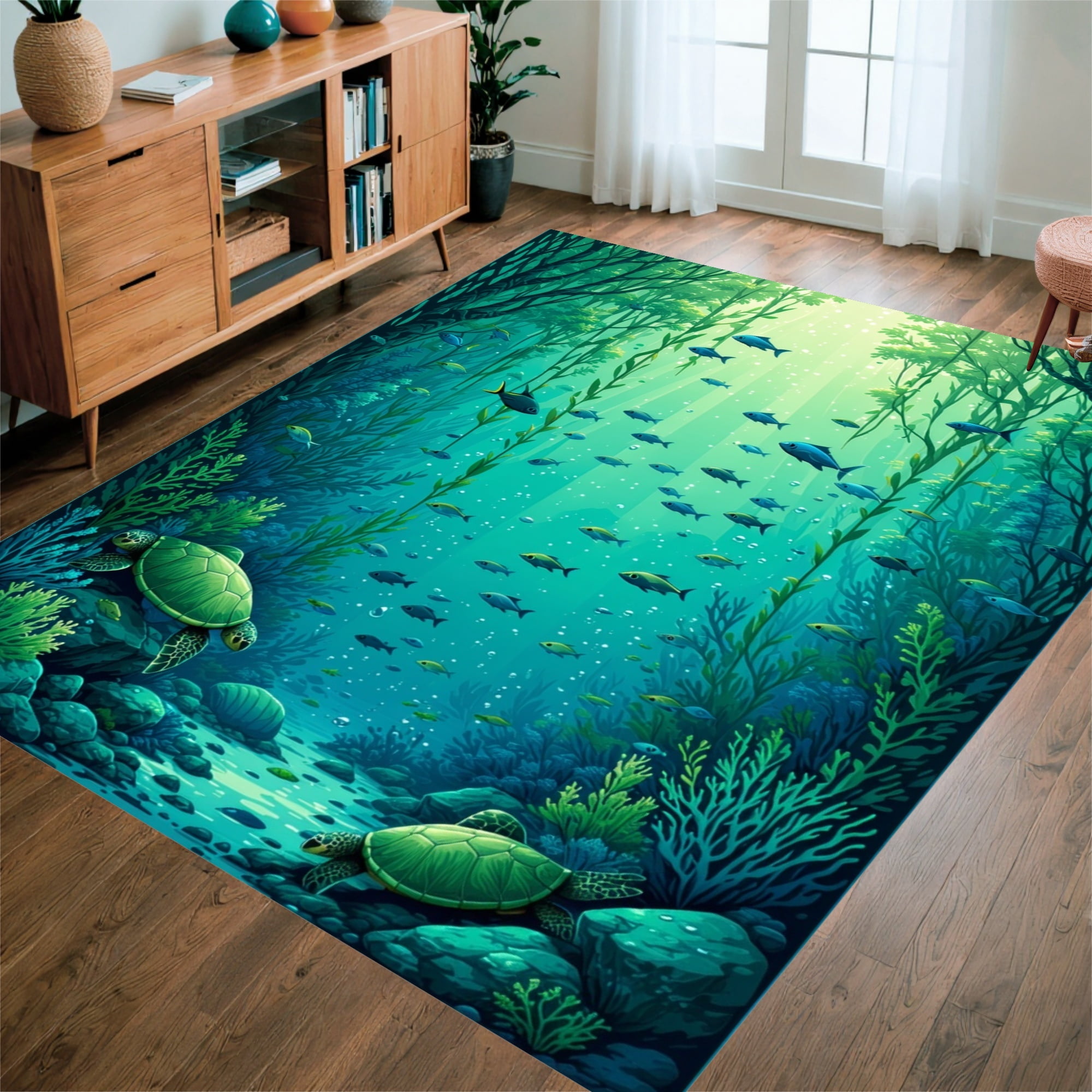 Flatwoven High Traffic Area Rug, Marine Wonders Kelp Forest Scene, Non ...