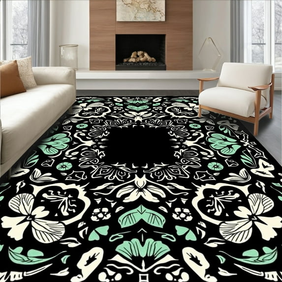 Flatwoven High Traffic Area Rug, Maximalist Floral and Luna Moth Design ...