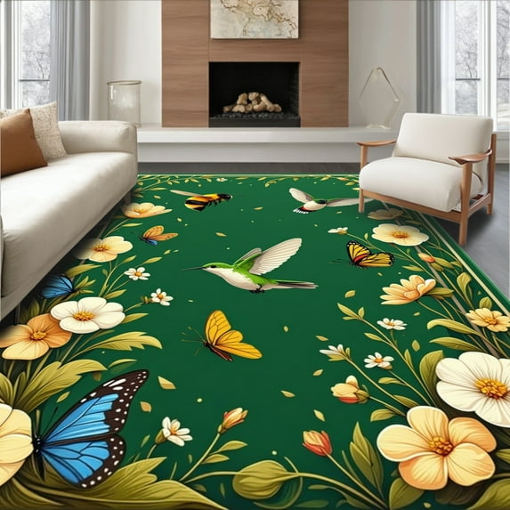 Flatwoven High Traffic Area Rug, Meadow Pollinator Paradise Artistic ...