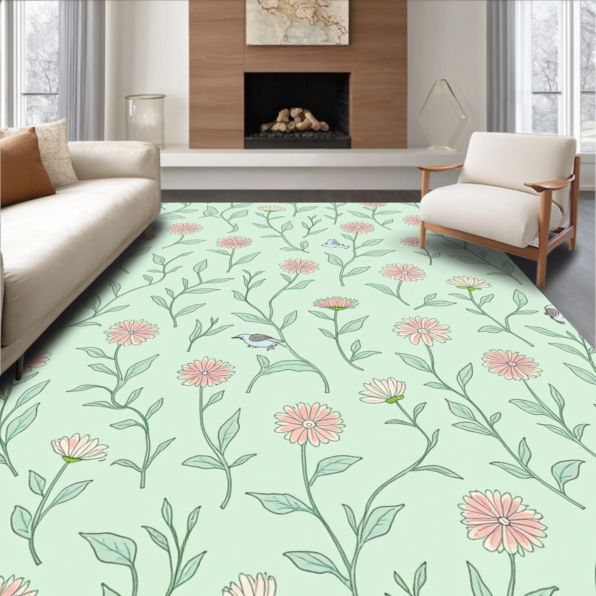 ODIKA 6'x6' Machine Washable Non-Slip Area Rug, Meadow Song Featuring ...