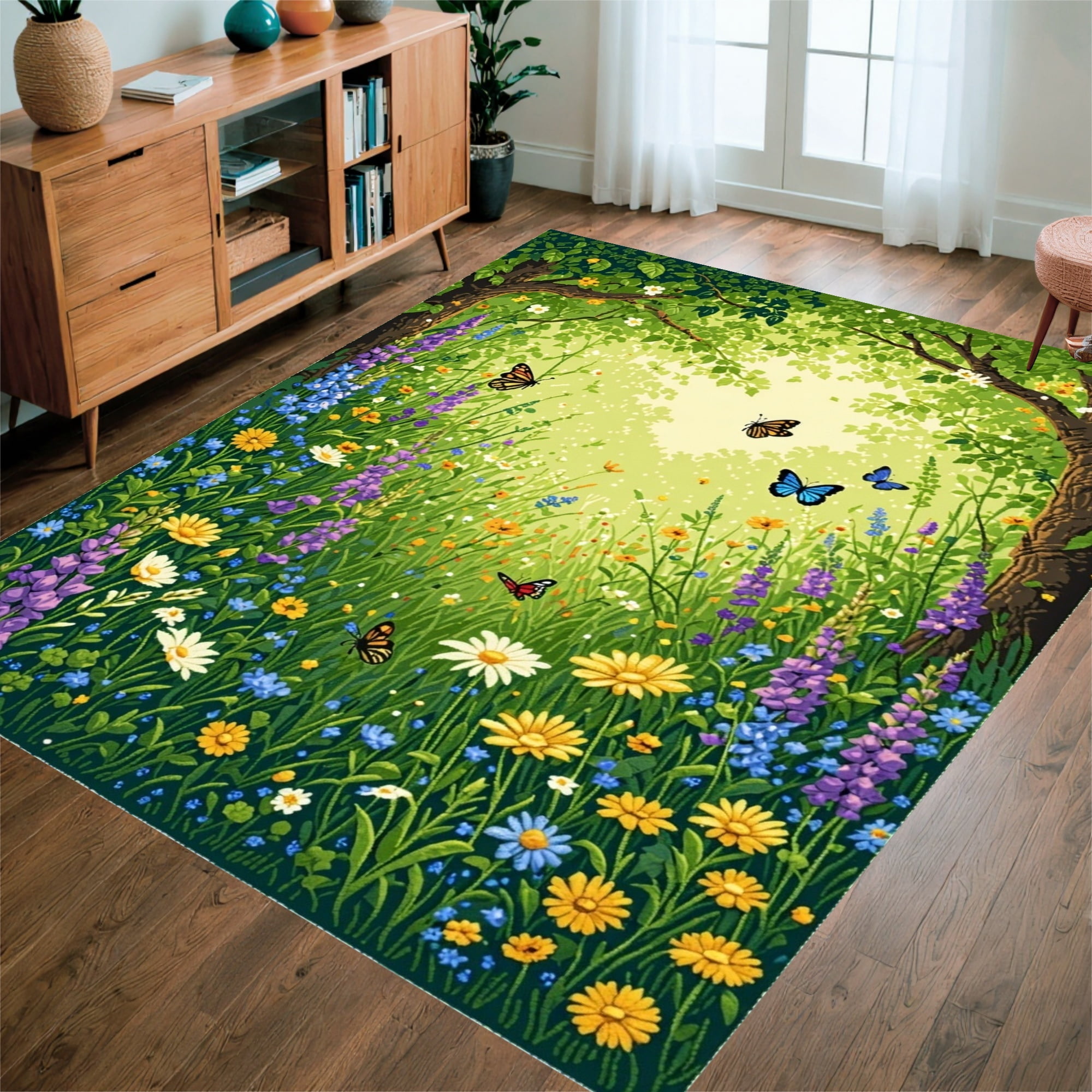 Flatwoven High Traffic Area Rug, Meadow Symphony Ornate Circular ...