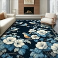 Flatwoven High Traffic Area Rug, Midnight Aviary Botanical Decorative ...