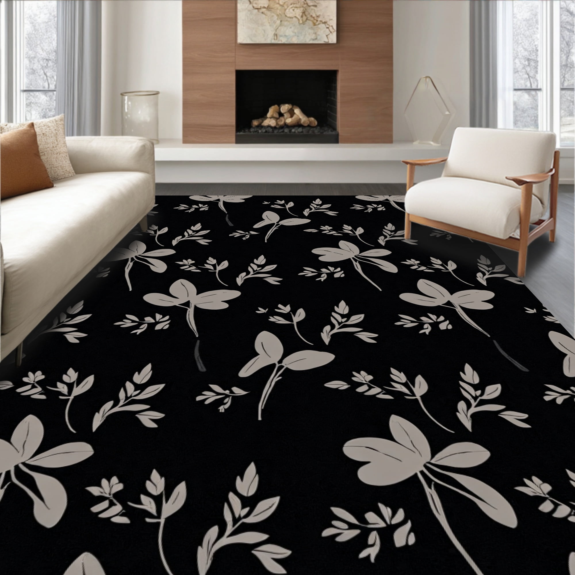 Flatwoven High Traffic Area Rug, Midnight Botanical Garden With ...