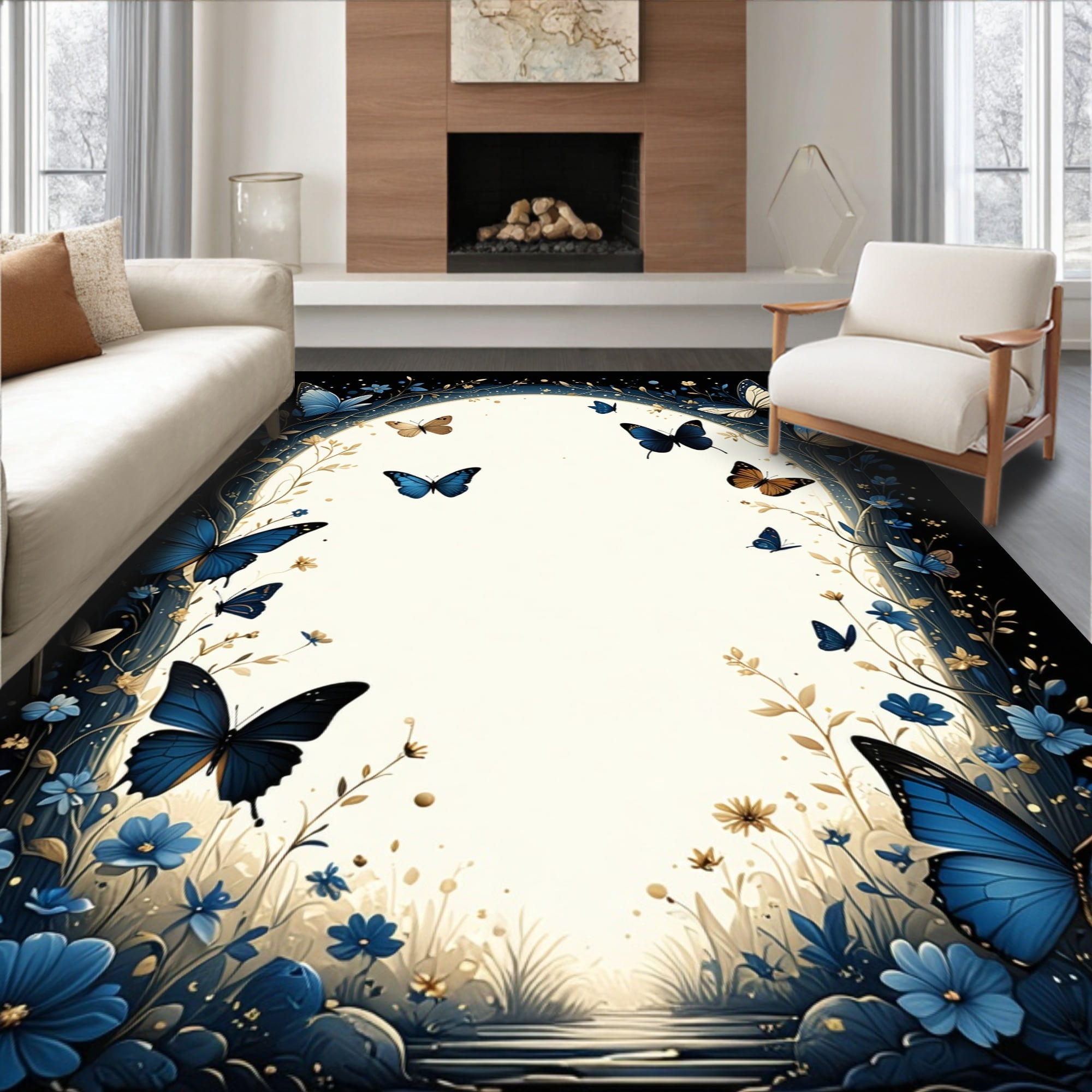 ODIKA 3'x5' Machine Washable Non-Slip Area Rug, Midnight With Elegant ...