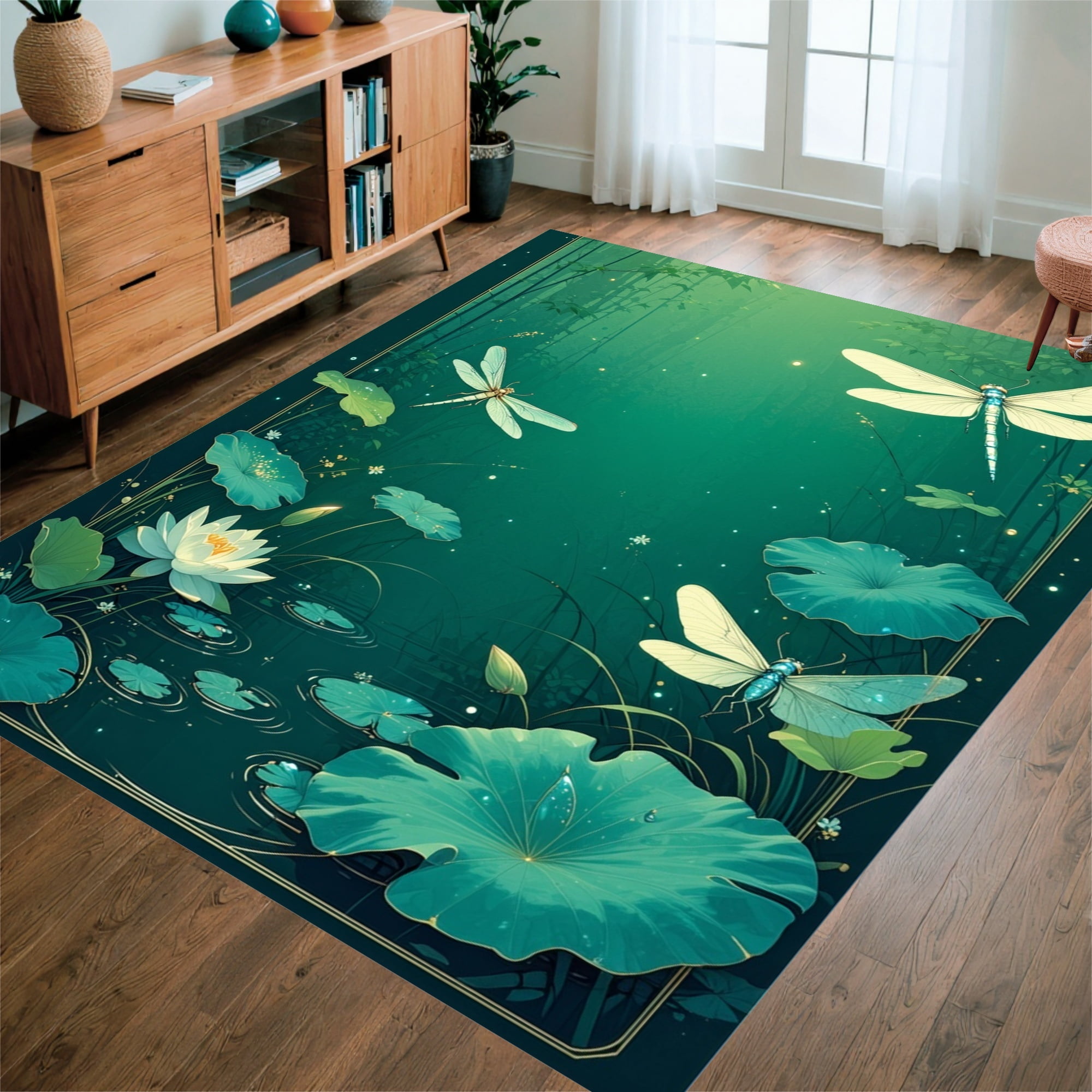 Flatwoven High Traffic Area Rug, Midnight Garden Dragonfly Symphony ...