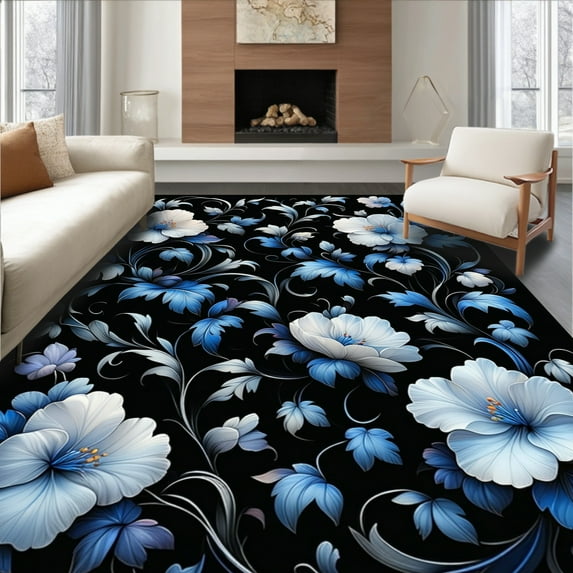 Flatwoven High Traffic Area Rug, Midnight Garden Runner With Enchanting ...