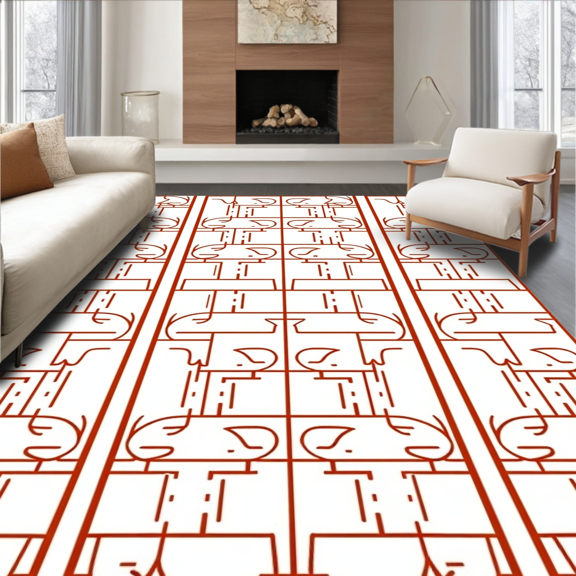 Flatwoven High Traffic Area Rug, Minimalist Interlocking Grid with ...