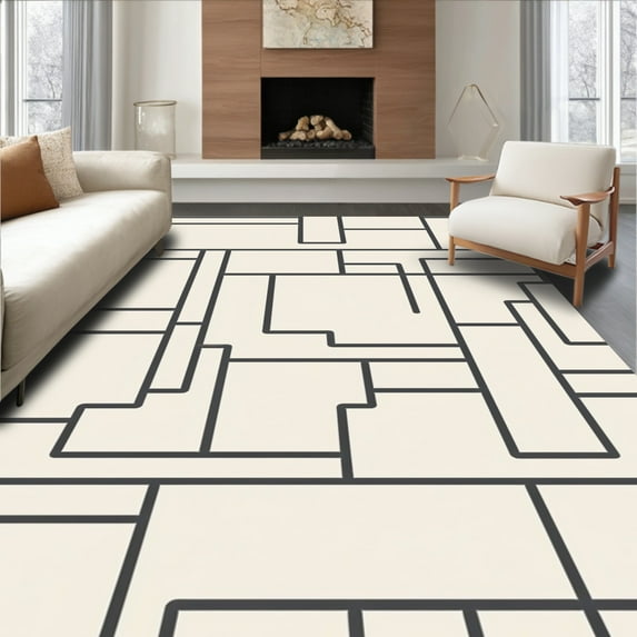 Flatwoven High Traffic Area Rug, Minimalist Interlocking Maze with ...