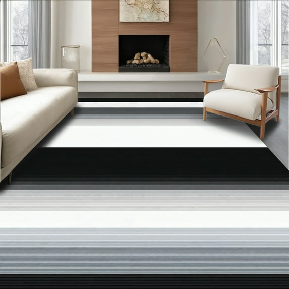 Flatwoven High Traffic Area Rug, Minimalist Linear Striped with Faded ...