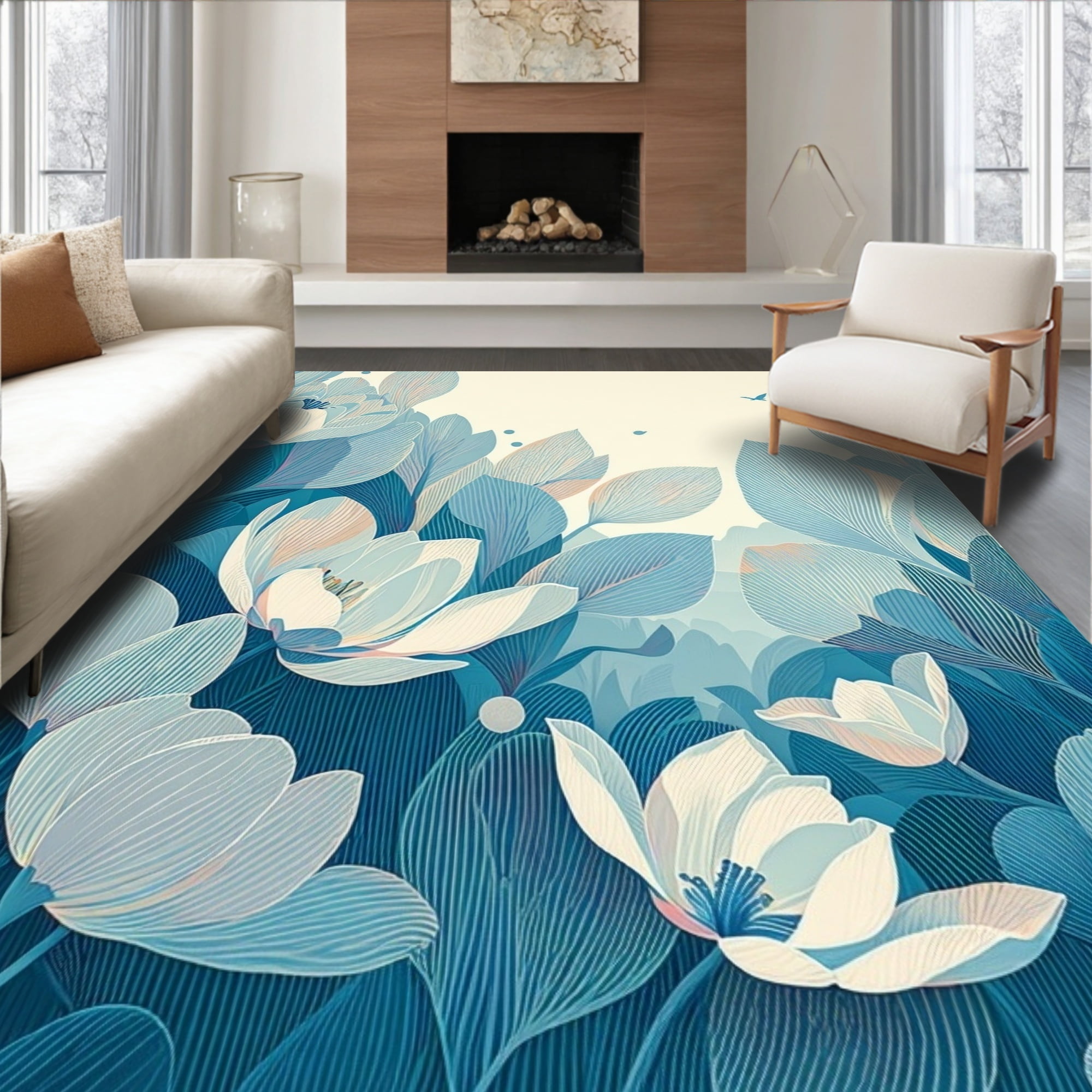 ODIKA 5'x7' Machine Washable Non-Slip Area Rug, Minimalist Petal ...