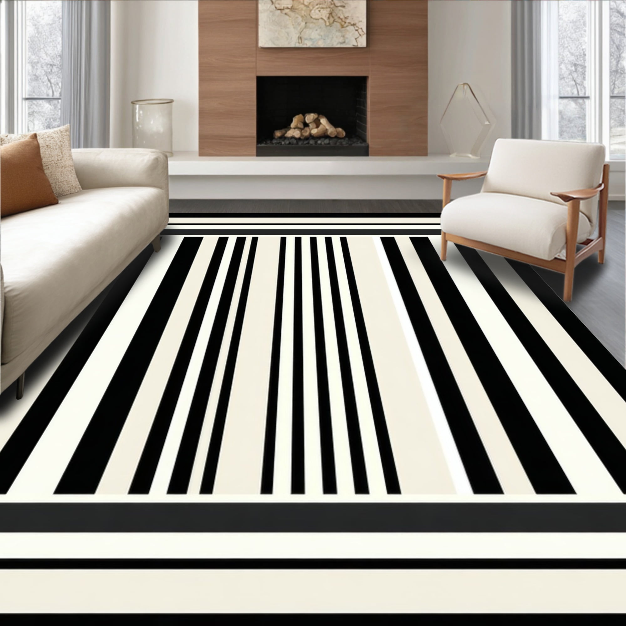 Flatwoven High Traffic Area Rug, Minimalist Pinstripe and Wide Band ...