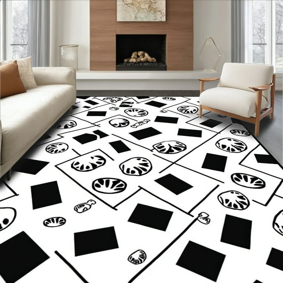 Flatwoven High Traffic Area Rug, Minimalist Spot Featuring Black Shapes ...