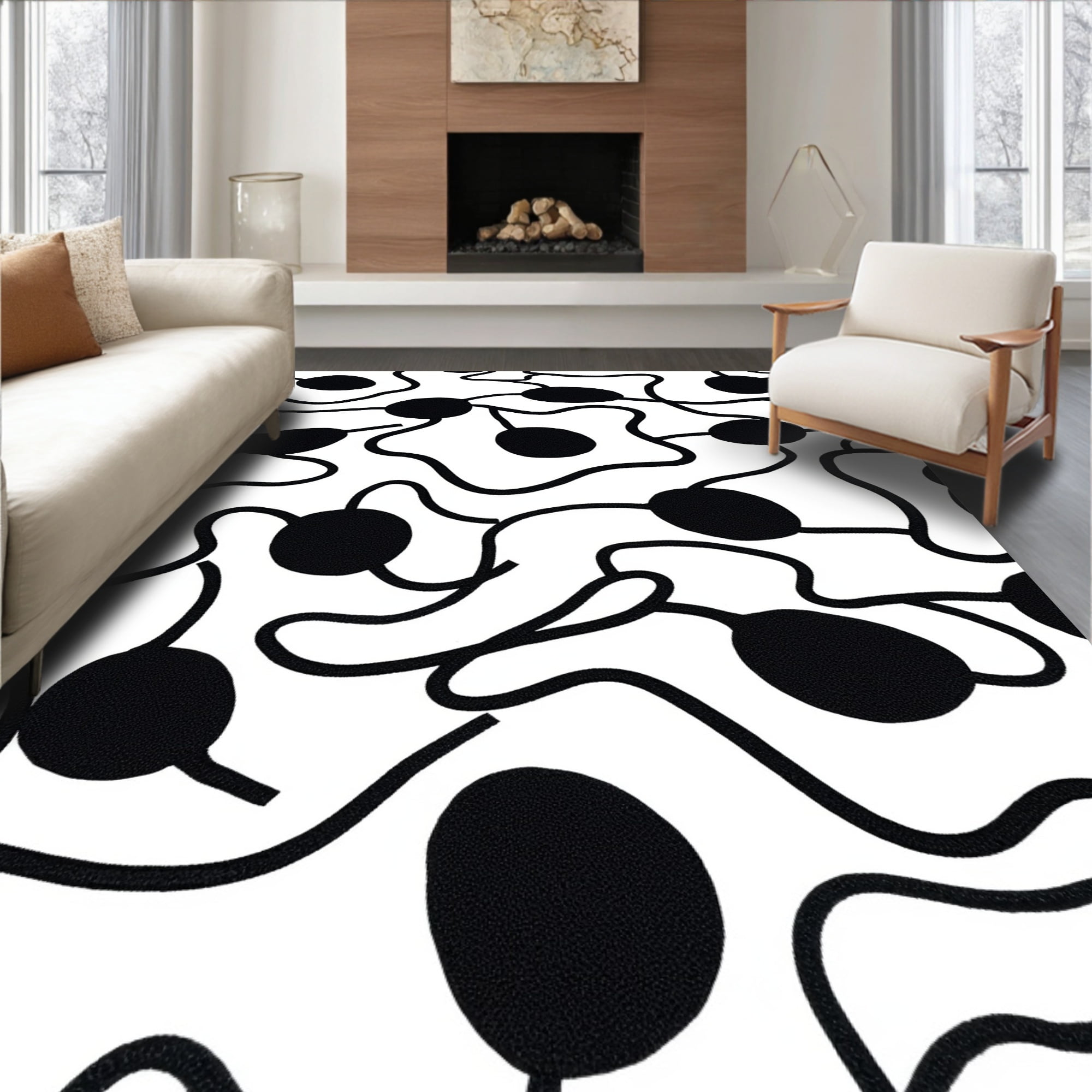 Flatwoven High Traffic Area Rug, Minimalist Spotted Motif with Flowing ...