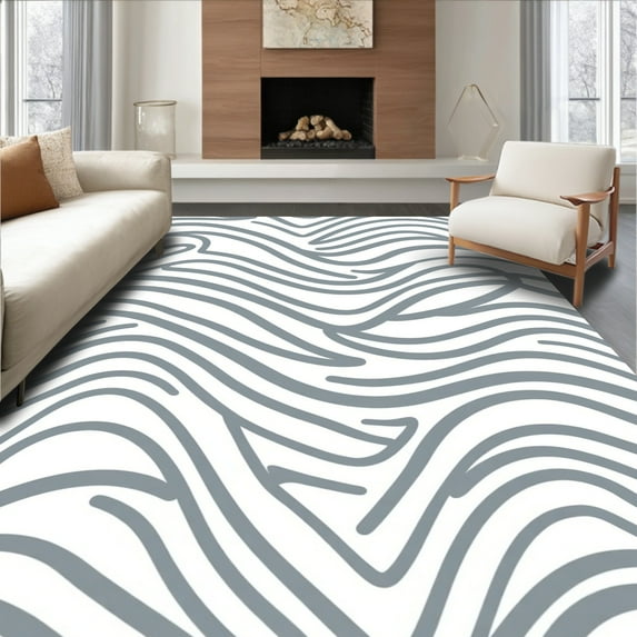 Flatwoven High Traffic Area Rug, Minimalist Wave with Flowing Curved ...