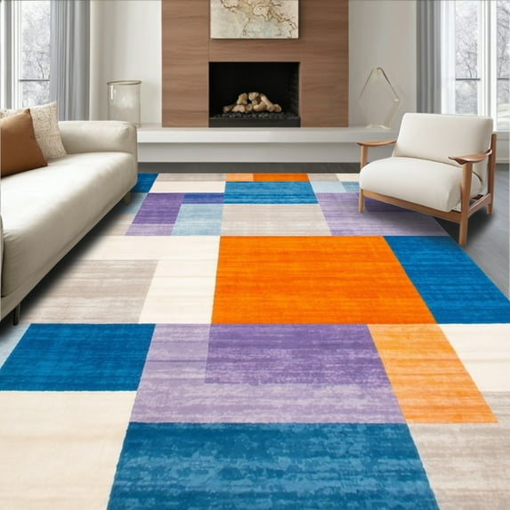 ODIKA 4'x6' Machine Washable Non-Slip Area Rug, Modern Abstract Color ...