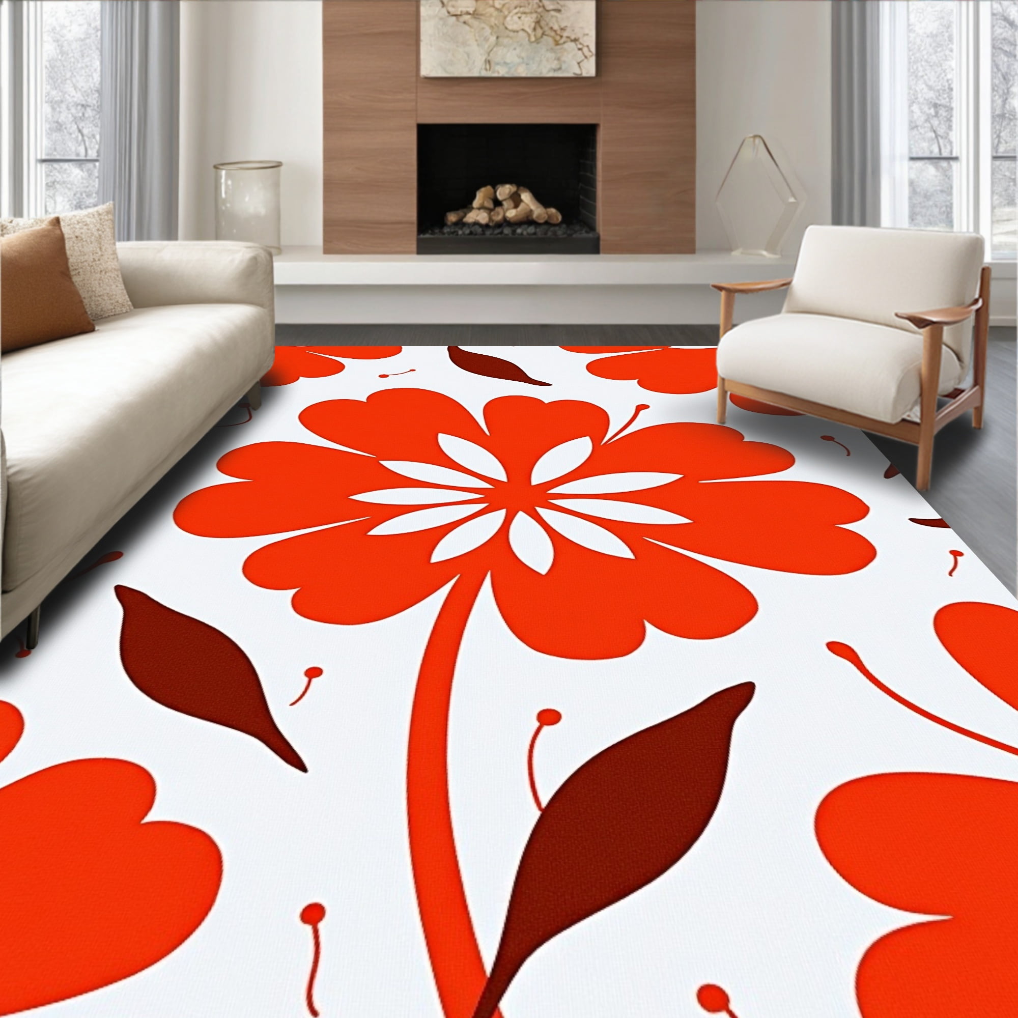 Flatwoven High Traffic Area Rug, Modern Abstract Floral Design with ...
