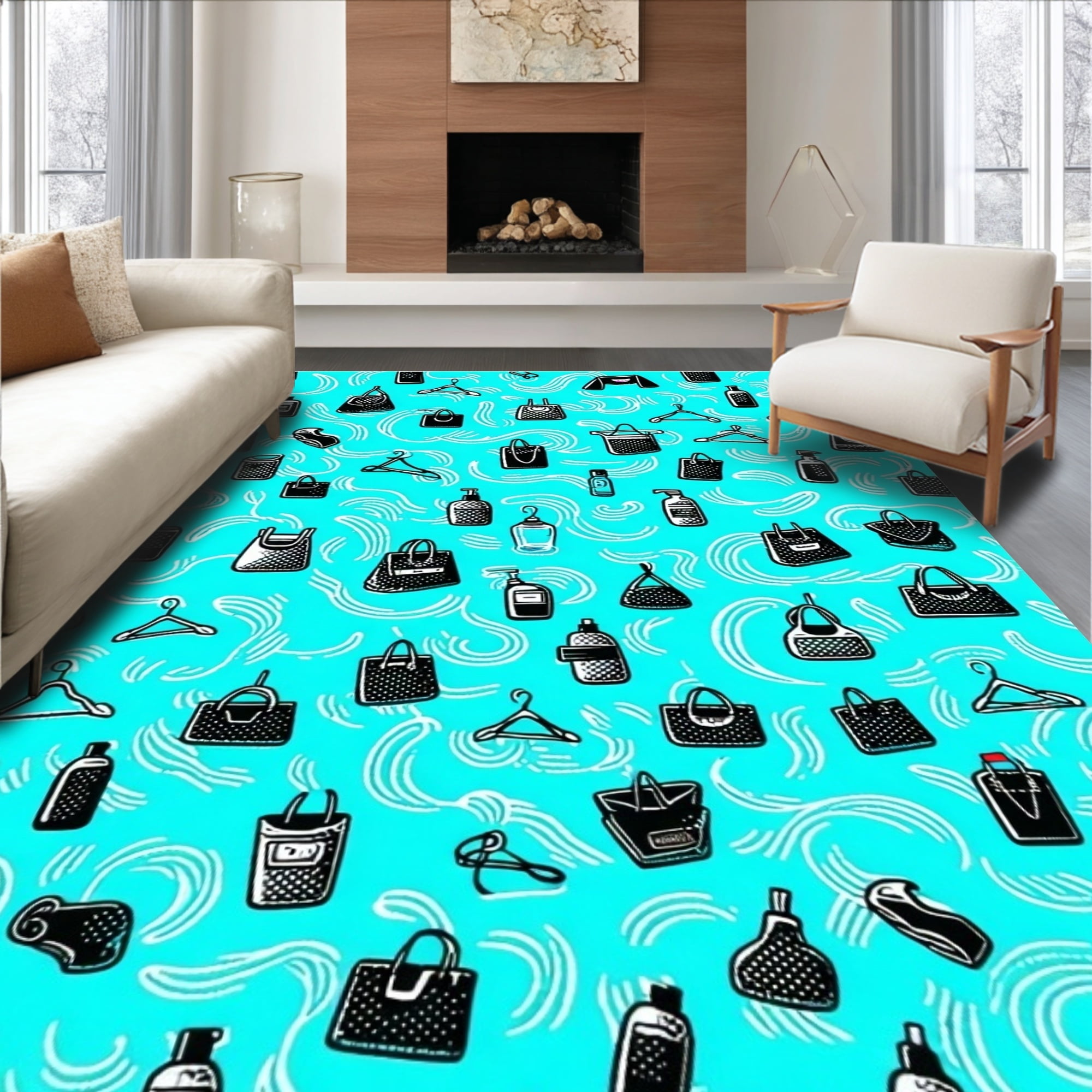 ODIKA 3'x5' Machine Washable Non-Slip Area Rug, Modern Abstract Symbols ...