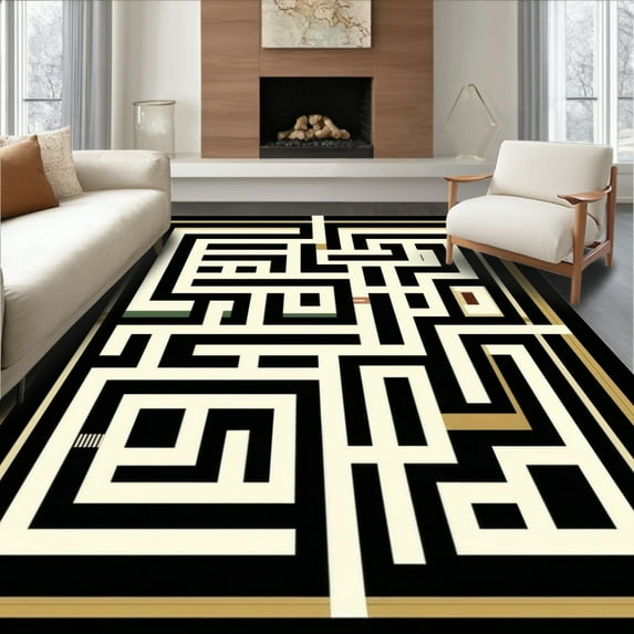 Flatwoven High Traffic Area Rug, Modern Abstract Maze Design, Non Slip ...