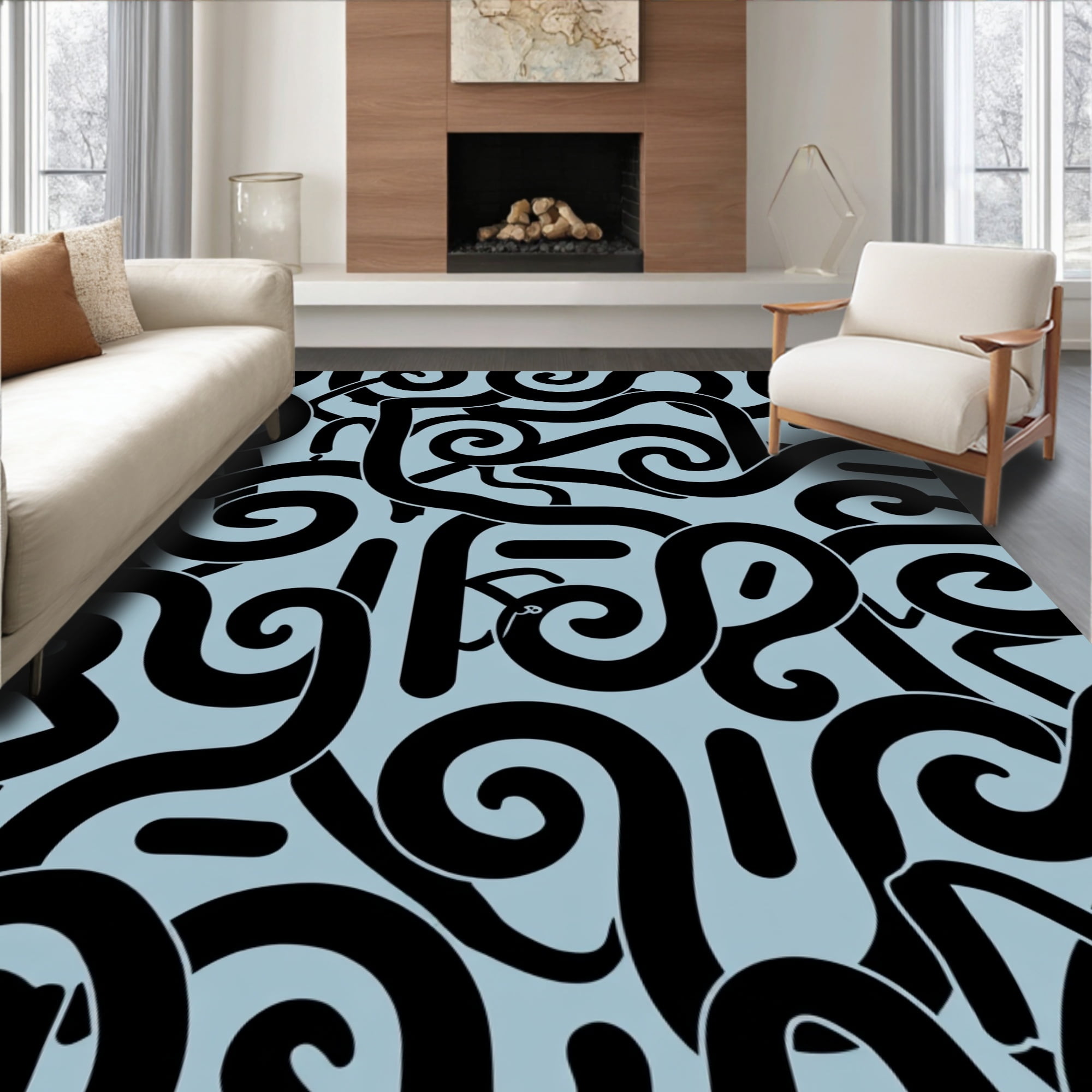 Flatwoven High Traffic Area Rug, Modern Abstract Waves and Dashes with ...