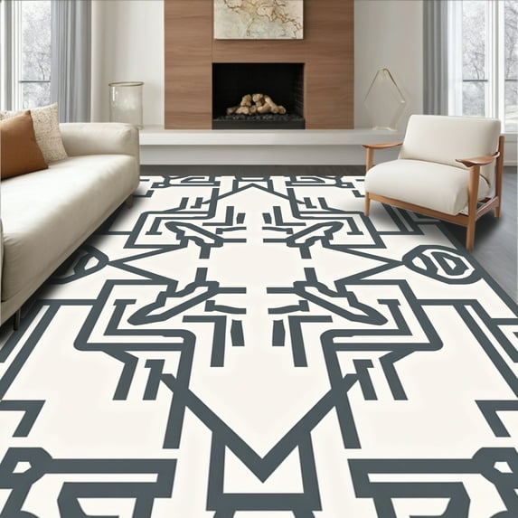 Flatwoven High Traffic Area Rug, Modern Art Deco Interlocking Shapes ...