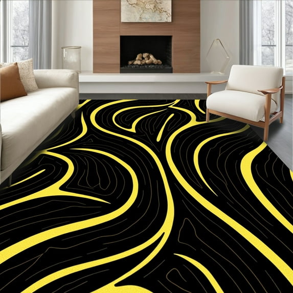 Flatwoven High Traffic Area Rug, Modern Artistic Wavy Aesthetic ...