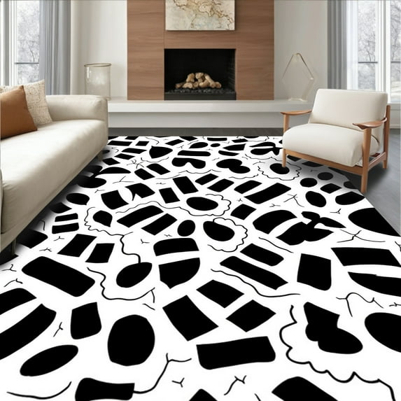 Flatwoven High Traffic Area Rug, Modern Black and White Cow Print Area ...