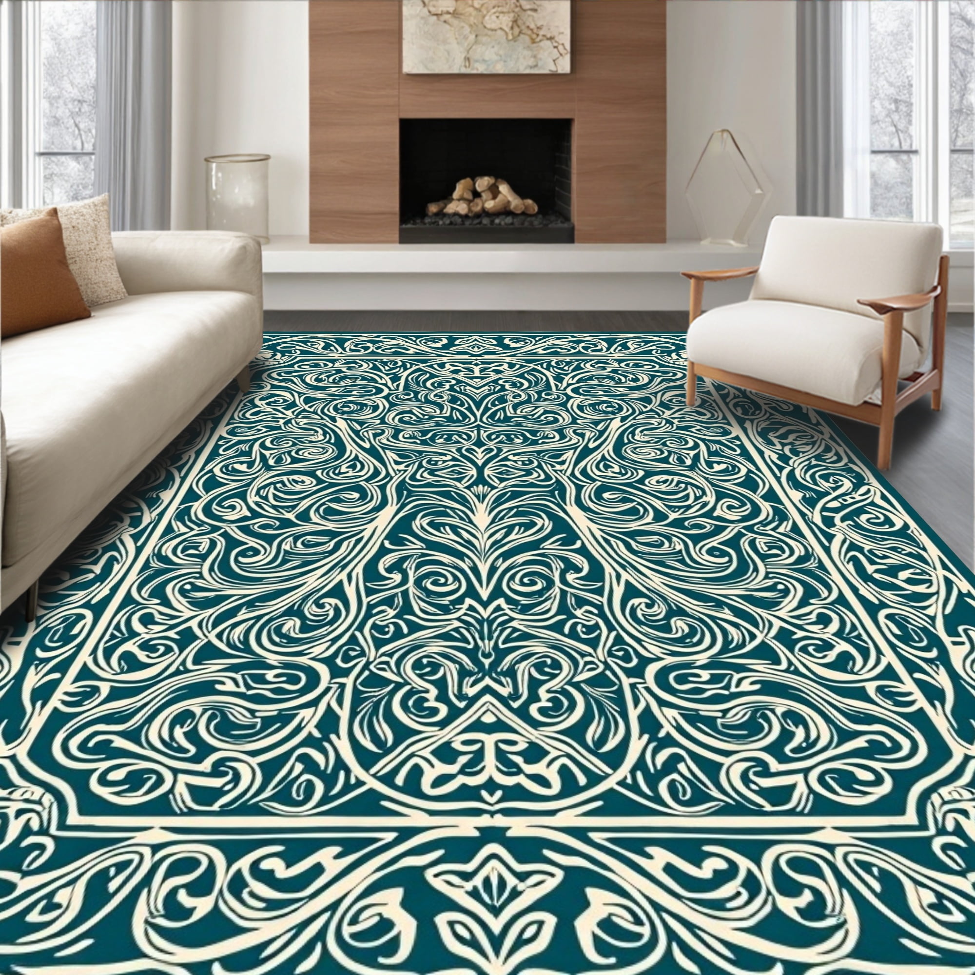 Flatwoven High Traffic Area Rug, Modern Boho Serpent, Non Slip, Stain ...