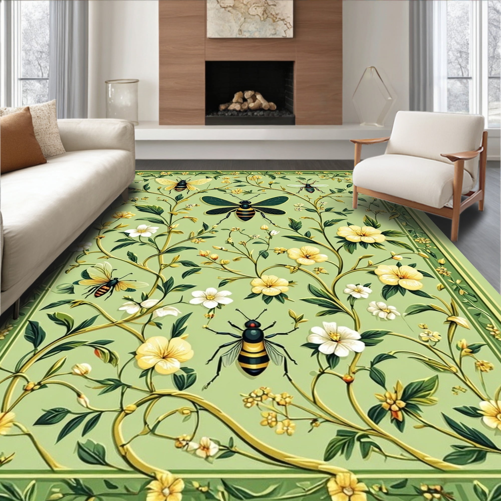 Flatwoven High Traffic Area Rug, Modern Botanical Featuring Stylized ...