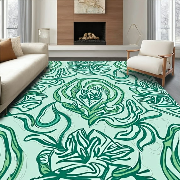 ODIKA 6'x9' Machine Washable Non-Slip Area Rug, Modern Botanical with ...