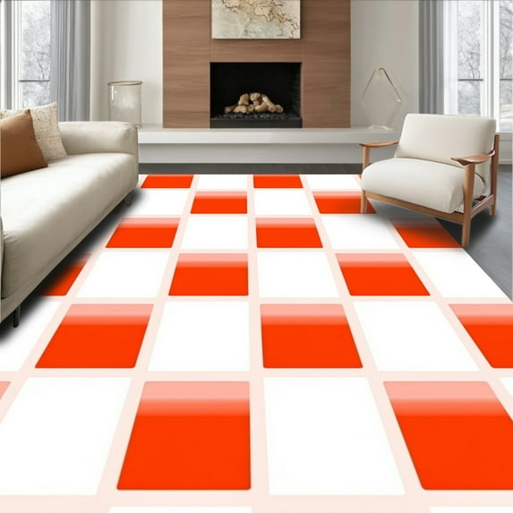 Flatwoven High Traffic Area Rug, Modern Checkered Grid Machine ...