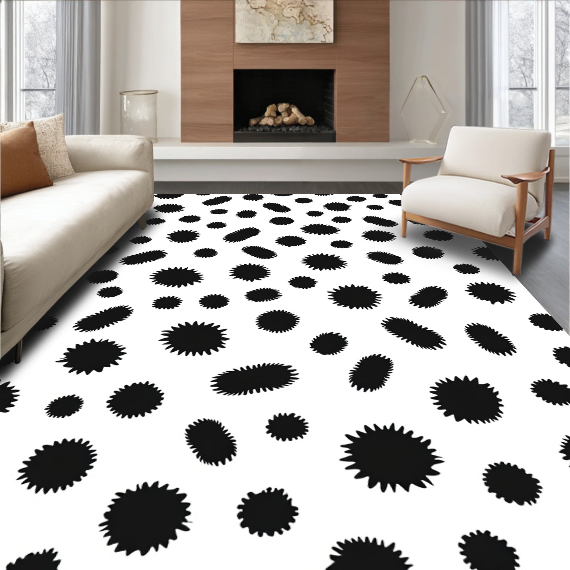 Flatwoven High Traffic Area Rug, Modern Dalmatian Inspired Spot Area ...