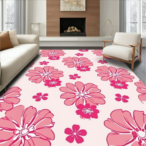 Flatwoven High Traffic Area Rug, Modern Floral Design, Non Slip, Stain ...
