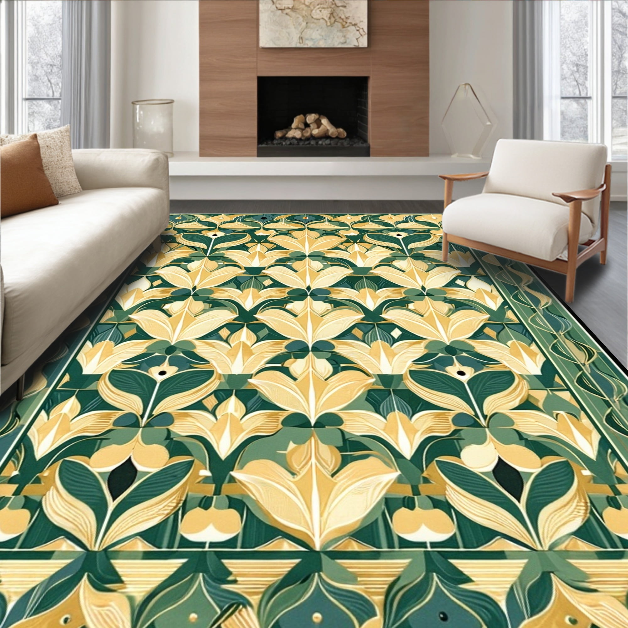 Flatwoven High Traffic Area Rug, Modern Floral Geometry Featuring ...