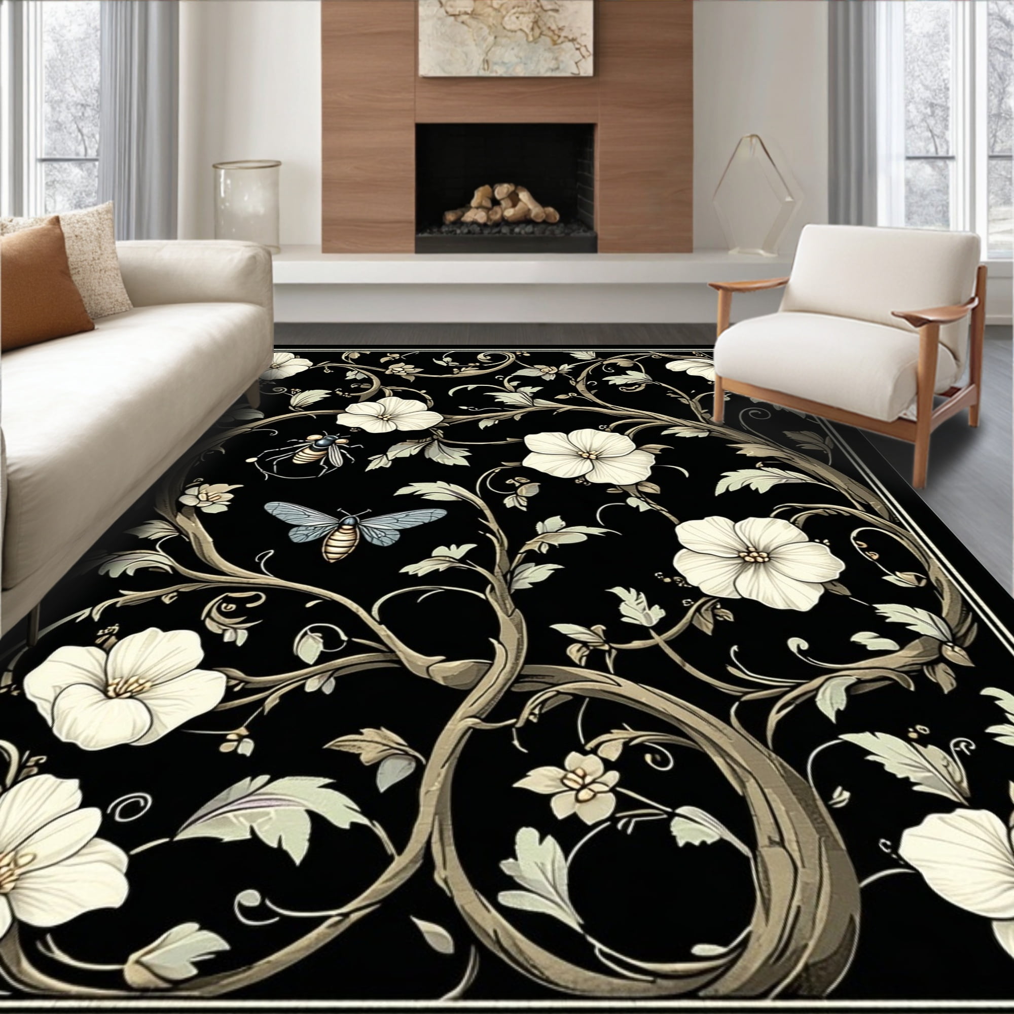 Flatwoven High Traffic Area Rug, Modern Gothic Floral Composition with ...