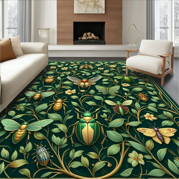 ODIKA 3'x5' Machine Washable Non-Slip Area Rug, Modern Insect Mosaic ...