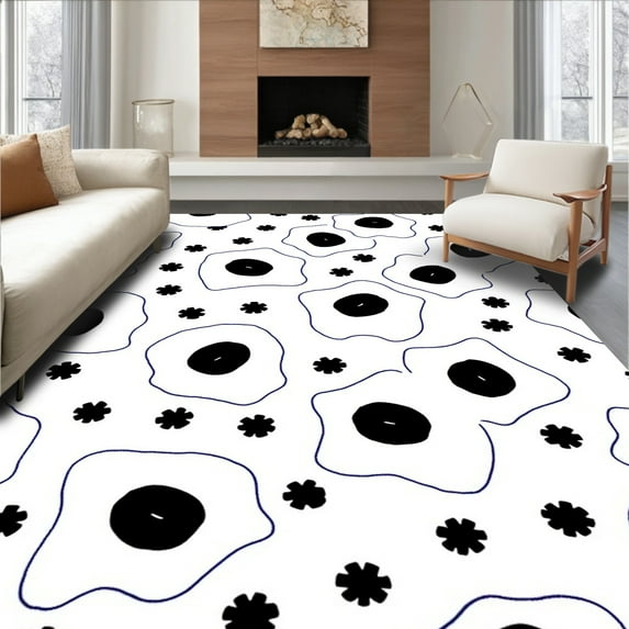 Flatwoven High Traffic Area Rug, Modern Monochrome Contrast with Fluid ...
