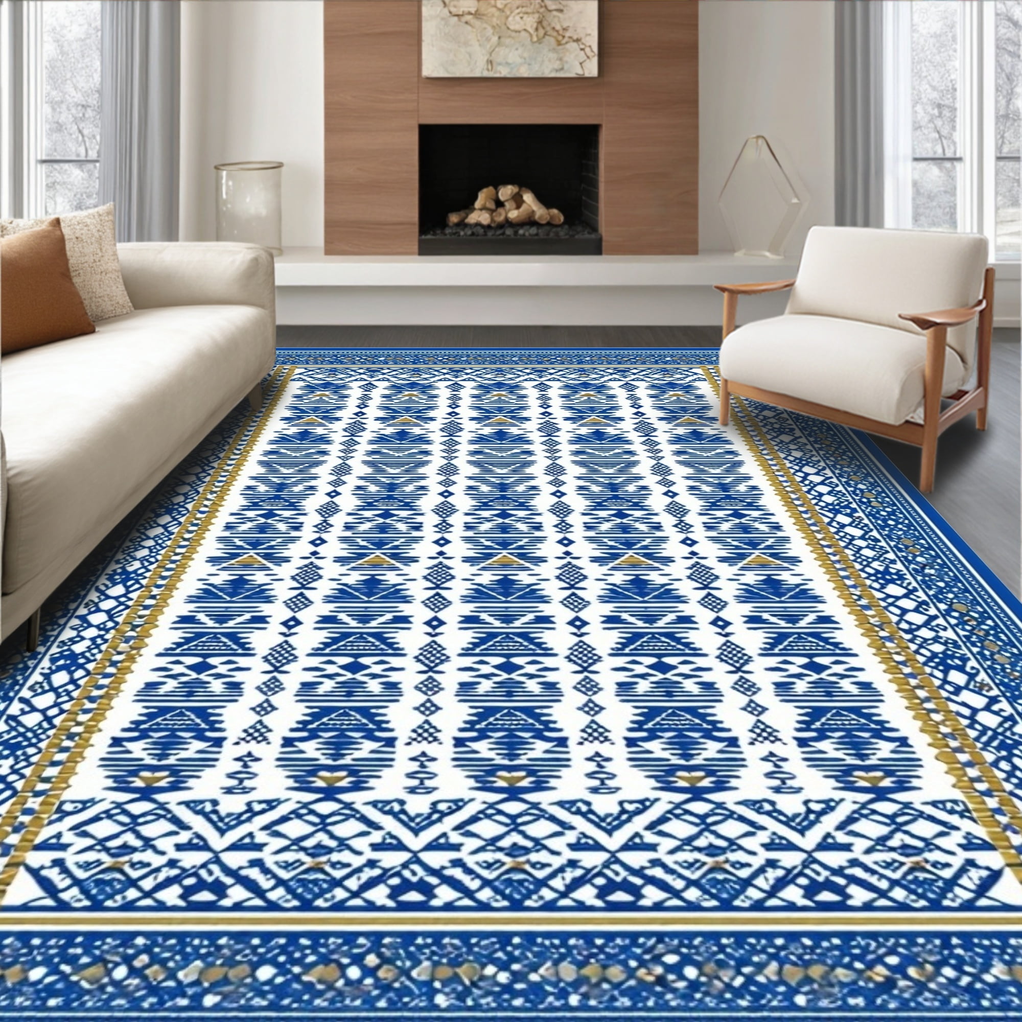 Flatwoven High Traffic Area Rug, Modern Nautical Patterned Mat, Non ...