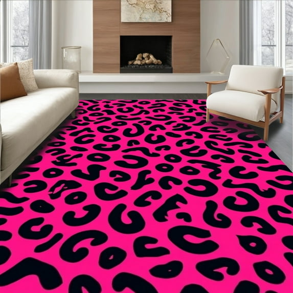 Flatwoven High Traffic Area Rug, Modern Pink Cheetah Design with ...