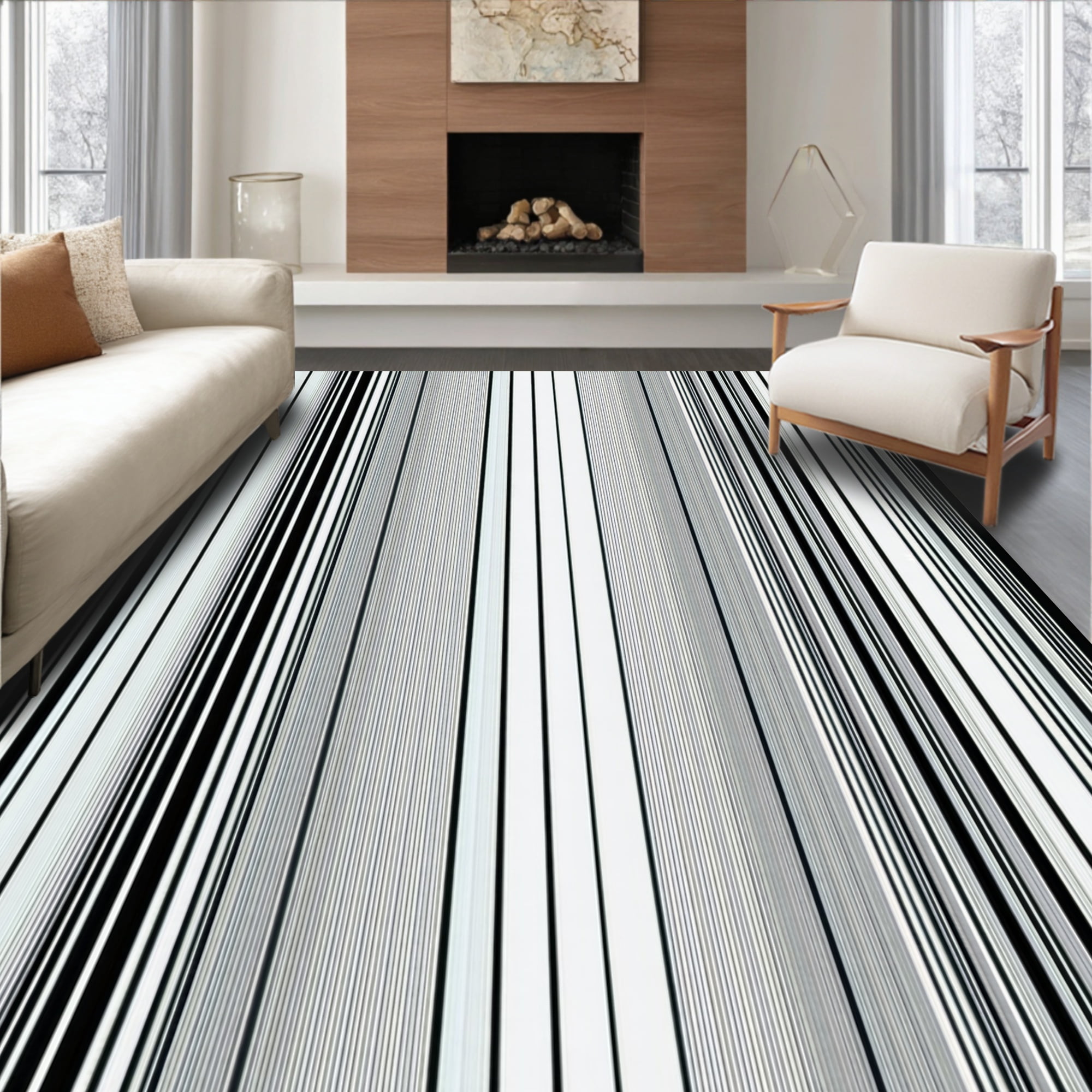 Flatwoven High Traffic Area Rug, Modern Pinstripe Symphony with ...